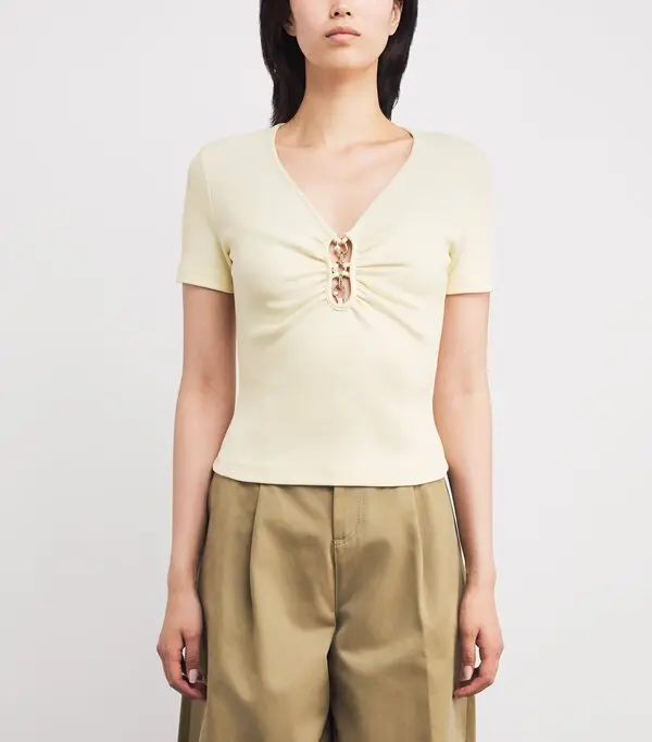 Sandro Stretch-cotton Ruched-detail T-shirt - Beige