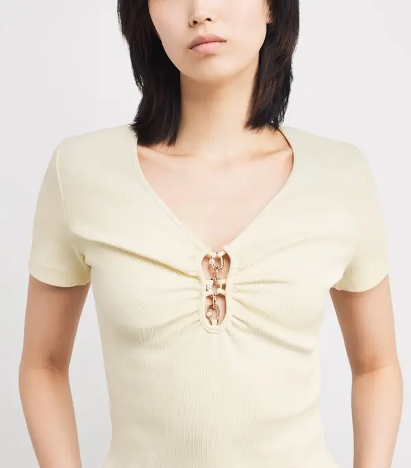 Sandro Stretch-cotton Ruched-detail T-shirt - Beige