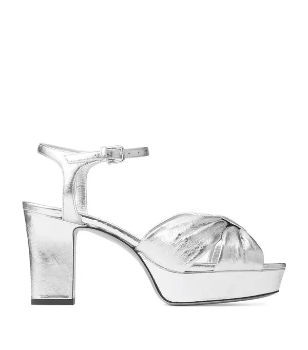 JIMMY CHOO Heloise 80 Leather Heeled Sandals - Silver