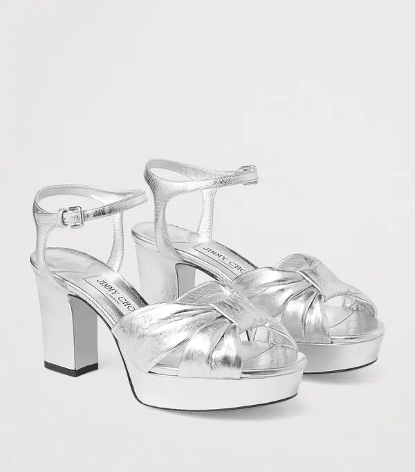 JIMMY CHOO Heloise 80 Leather Heeled Sandals - Silver