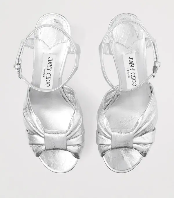 JIMMY CHOO Heloise 80 Leather Heeled Sandals - Silver