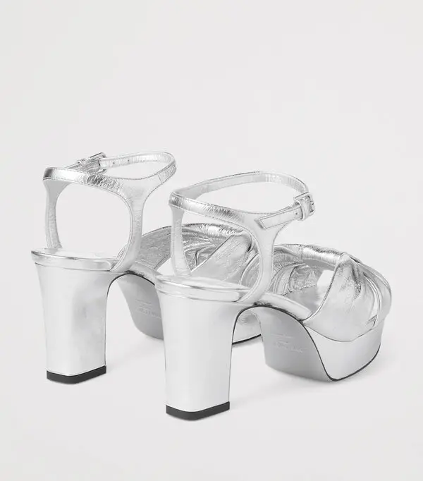 JIMMY CHOO Heloise 80 Leather Heeled Sandals - Silver