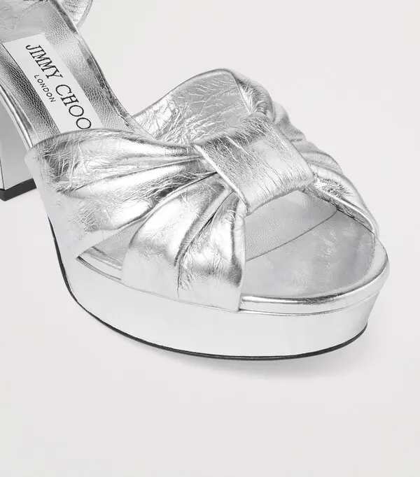 JIMMY CHOO Heloise 80 Leather Heeled Sandals - Silver
