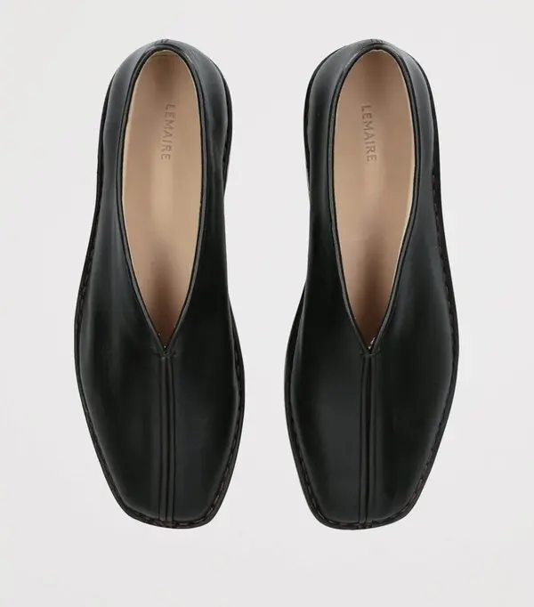 LEMAIRE Leather Piped Slippers - Black