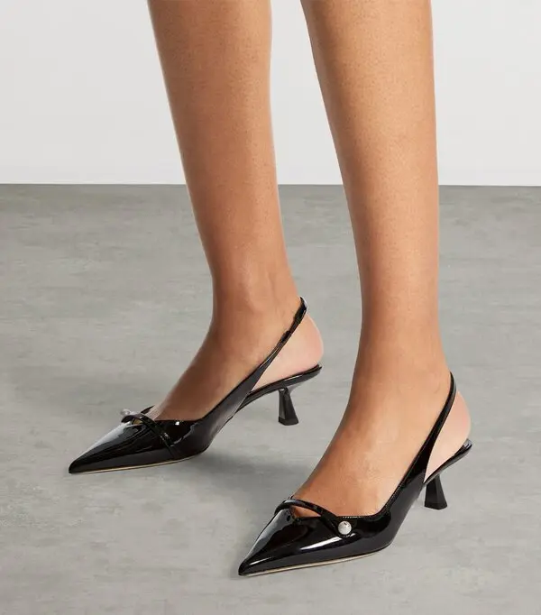 JIMMY CHOO Amita 45 Leather Slingback Pumps - Black