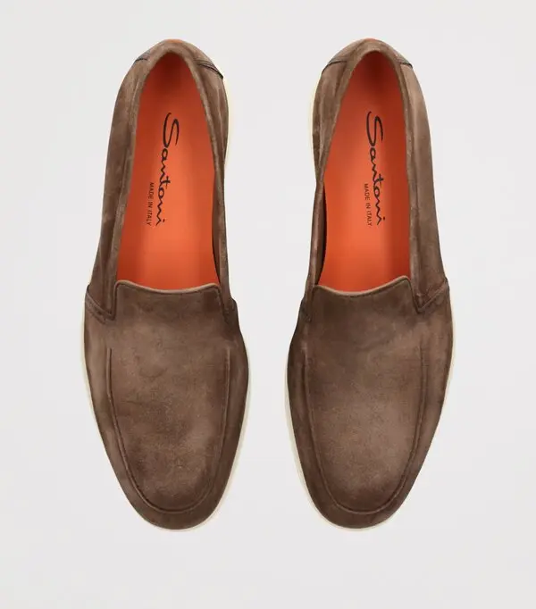 Santoni Suede Malibu Loafers - Brown