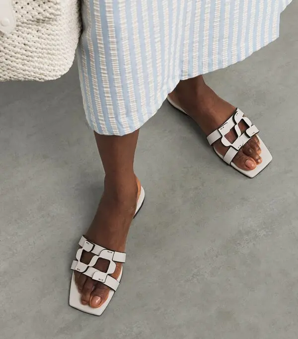 Simkhai Leather Monogram Slides - Ivory