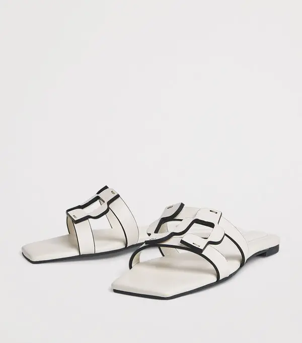 Simkhai Leather Monogram Slides - Ivory
