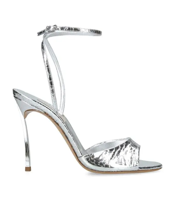 Casadei Metallic Leather Blade Heeled Sandals - Silver