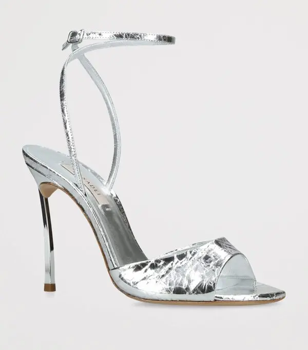 Casadei Metallic Leather Blade Heeled Sandals - Silver