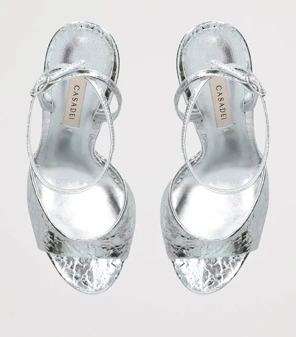 Casadei Metallic Leather Blade Heeled Sandals - Silver