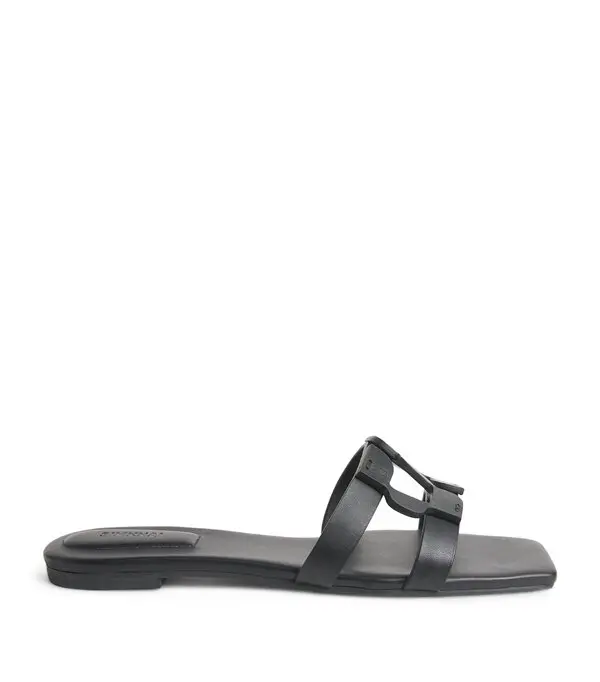 Simkhai Leather Monogram Flat Slides - Black