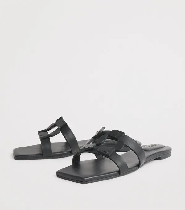 Simkhai Leather Monogram Flat Slides - Black