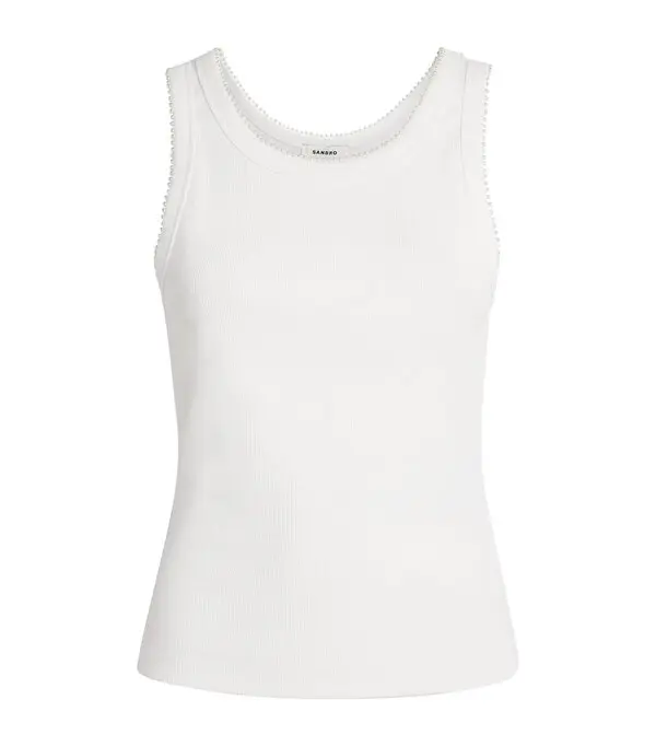 Sandro Stretch-cotton Beaded Tank Top - Beige