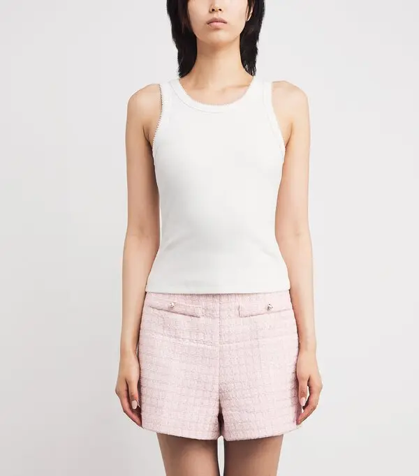 Sandro Stretch-cotton Beaded Tank Top - Beige