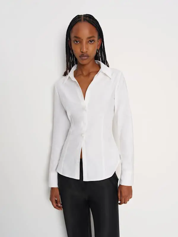 Reformation Raya Fitted Shirt - Ivory | Editorialist