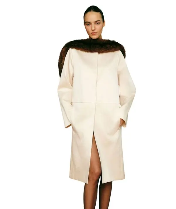 REFORMATION Stella Satin Coat - Ivory