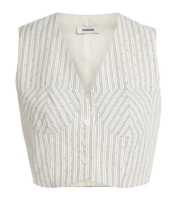 Sandro Embellished Stripe Crop Top - Beige
