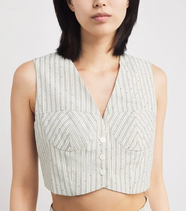Sandro Embellished Stripe Crop Top - Beige