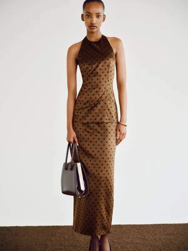 REFORMATION Celine Silk Two Piece - Brown