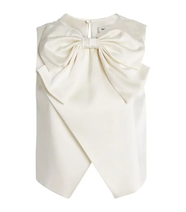 Sandro Satin Bow Crop Top - Beige