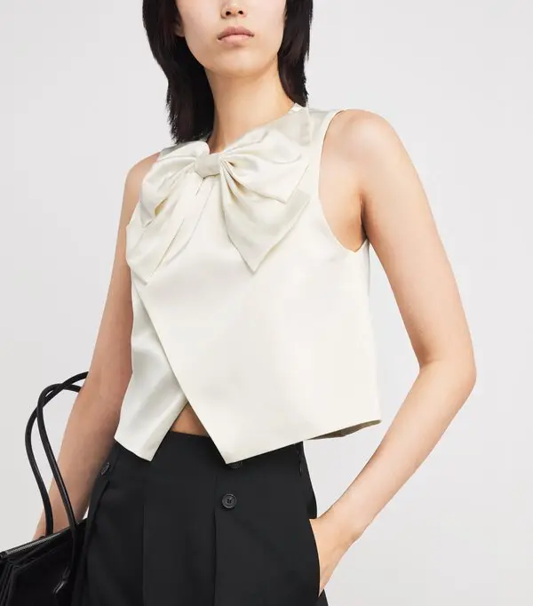 Sandro Satin Bow Crop Top - Beige