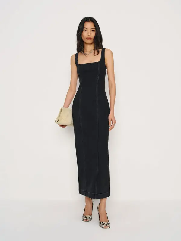 REFORMATION Gladys Super Stretch Denim Midi Dress - Blue