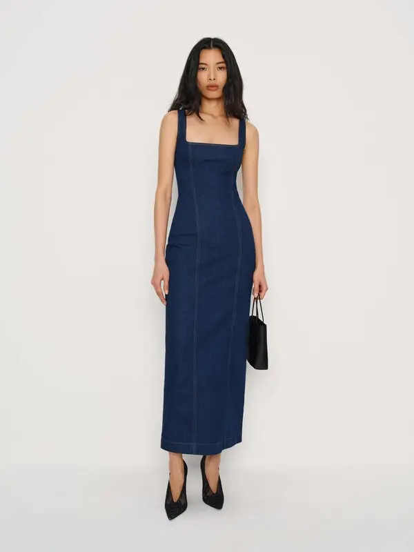 REFORMATION Gladys Super Stretch Denim Midi Dress - Blue
