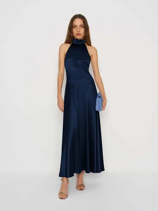 REFORMATION Katelyn Silk Maxi Dress - Blue
