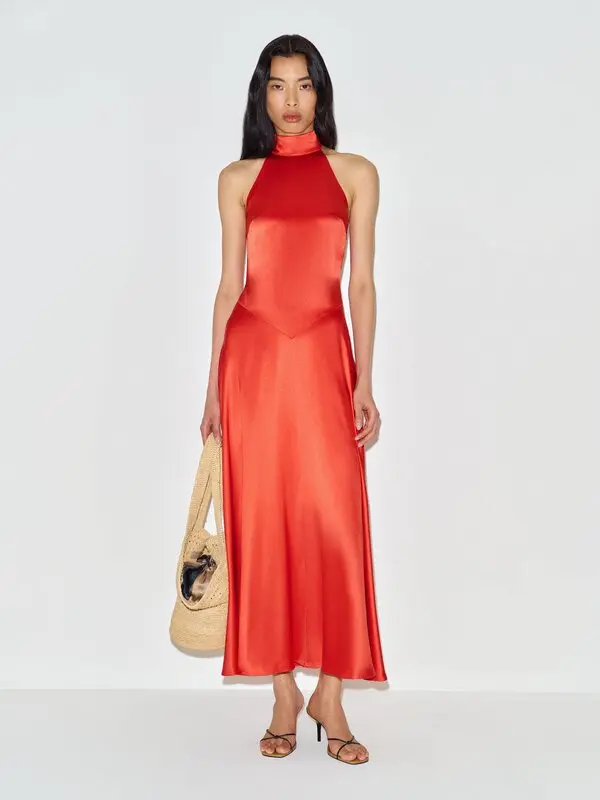 REFORMATION Katelyn Silk Maxi Dress - Red