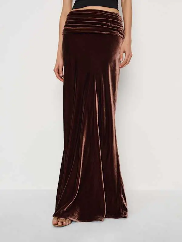 REFORMATION Evie Velvet Maxi Skirt - Brown