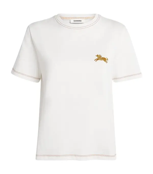 Sandro Cotton Embellished T-shirt - Beige