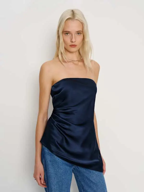 REFORMATION Quinley Silk Top - Blue