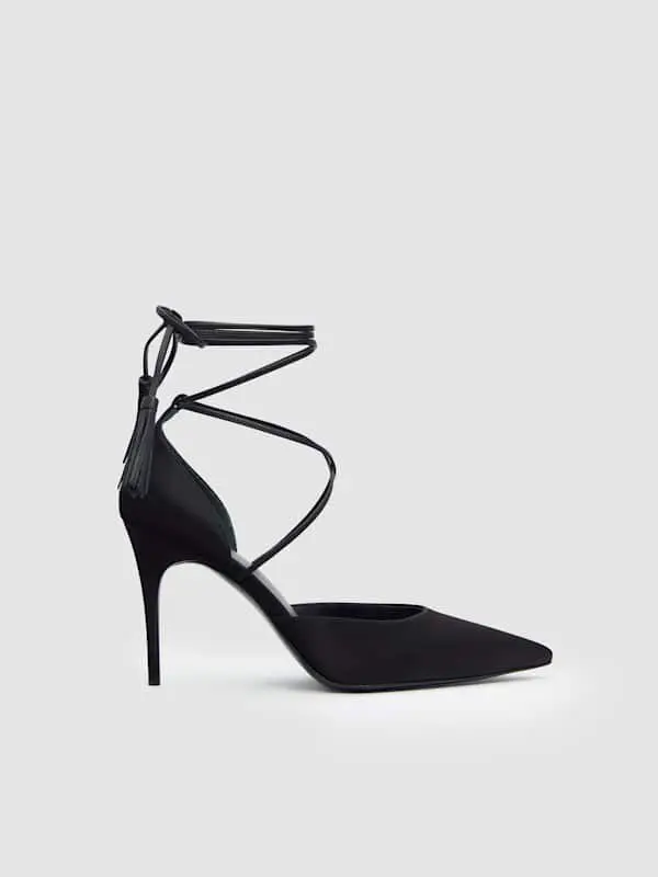 REFORMATION Julia Tassel Satin Pumps - Black