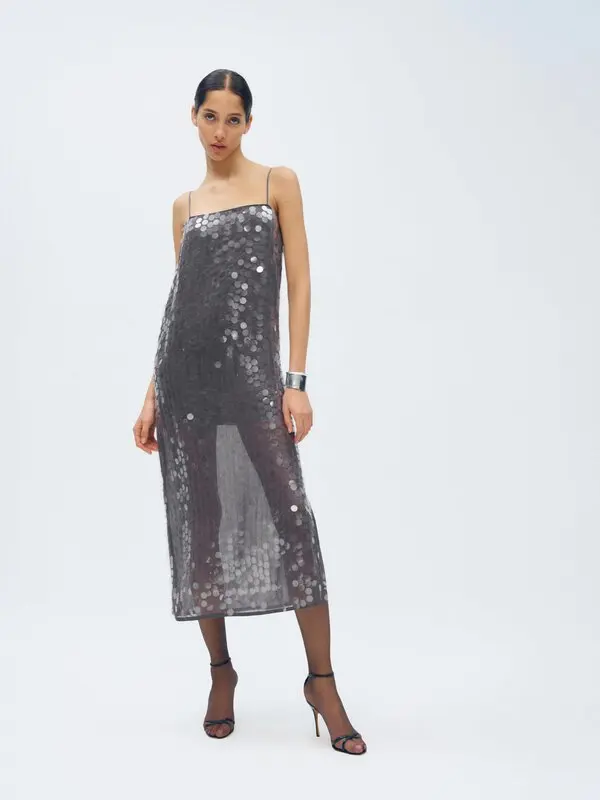 REFORMATION Yoshe Silk Midi Dress - Grey