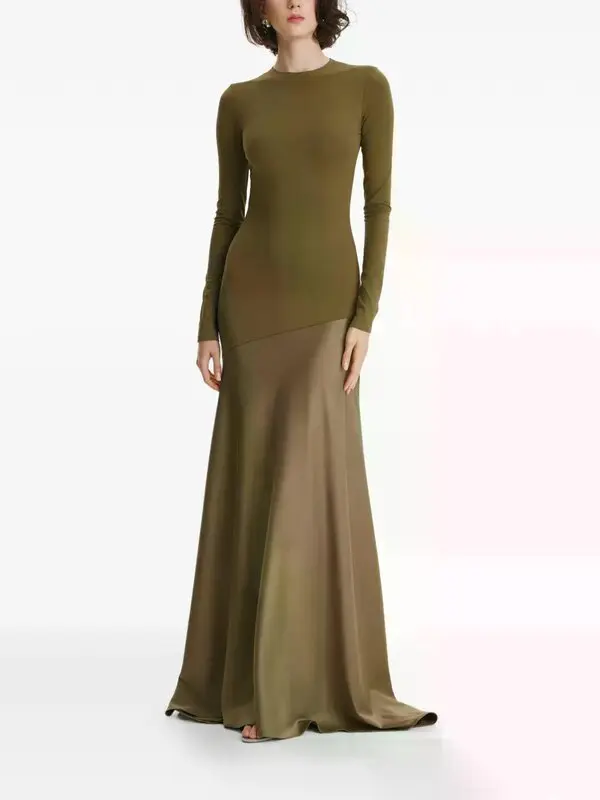 2310 STUDIO Long-sleeved Color Block Maxi Dress - Green