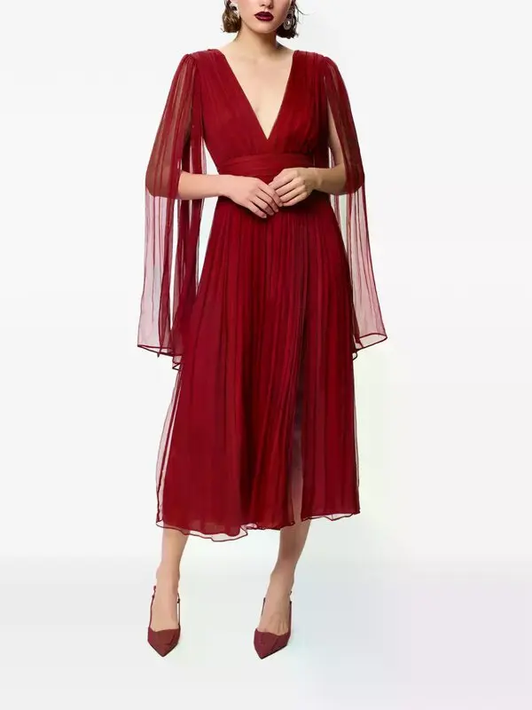 FRAMBOISE Enrica V-neck Silk Midi Dress