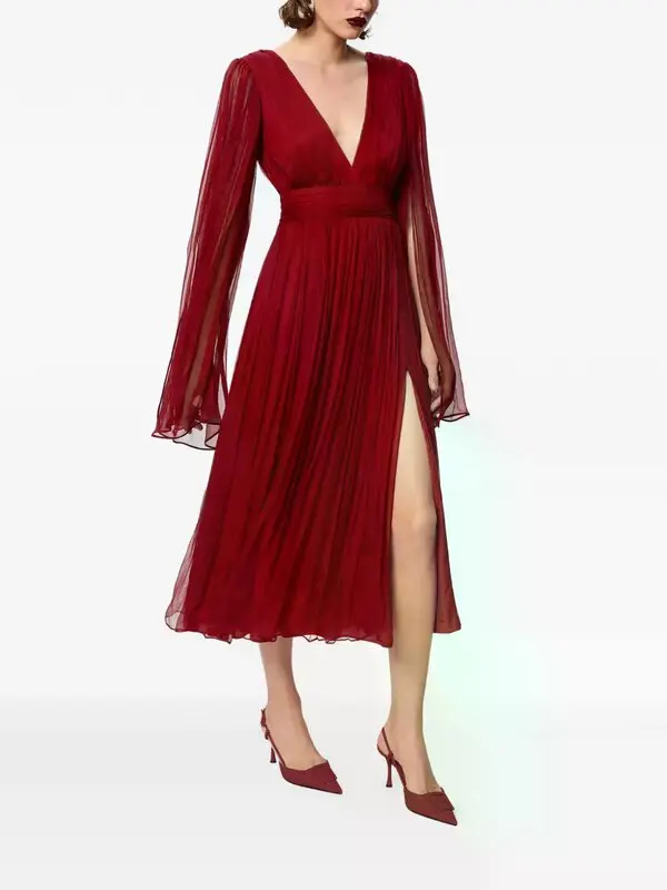 FRAMBOISE Enrica V-neck Silk Midi Dress