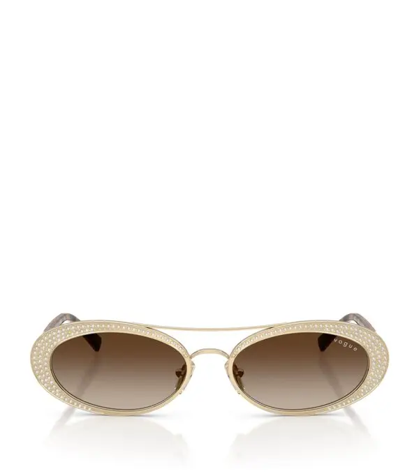 VOGUE Rhinestone Embellished Oval Sunglasses - Gold