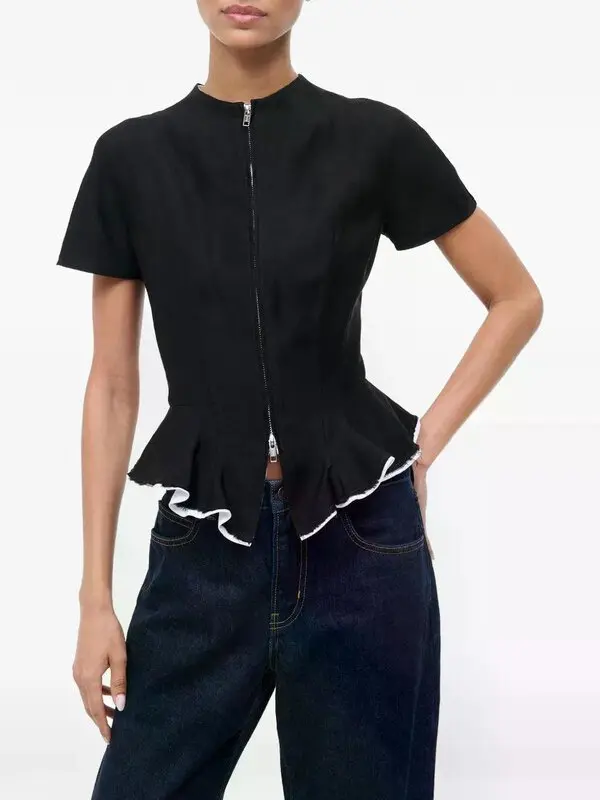 Staud Maelle Ruffled Zip-up Top