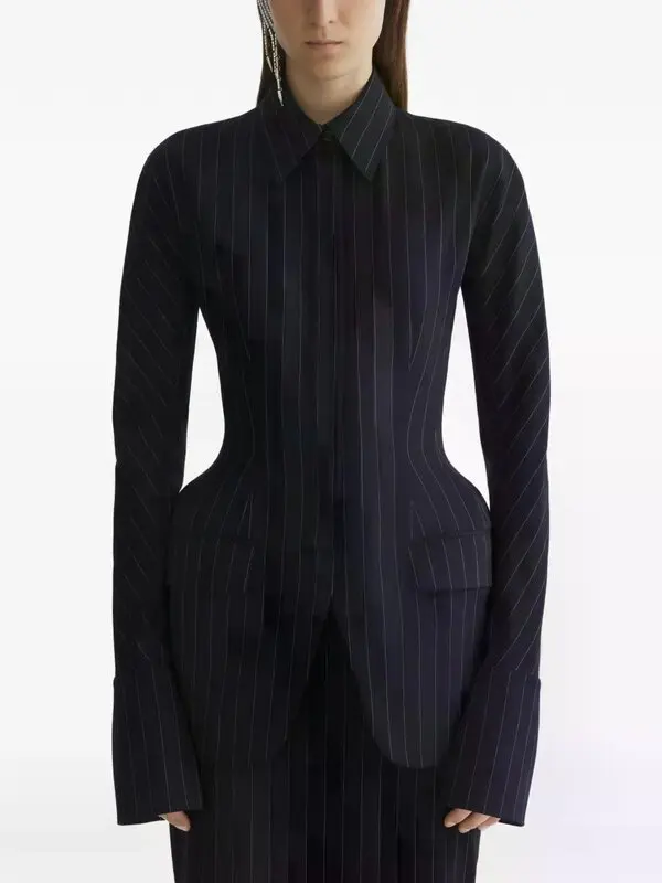 MUGLER Pinstripe Tailored Jacket - Black