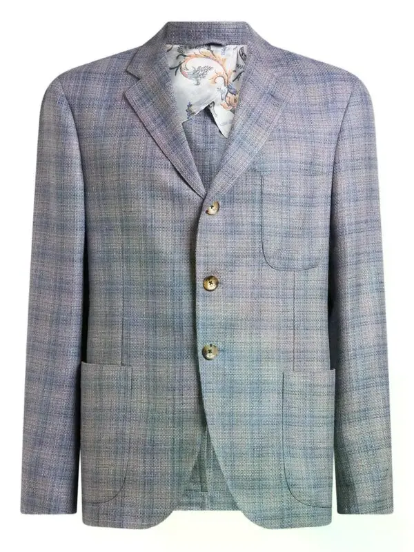 Etro Checked Single-breasted Blazer - Blue