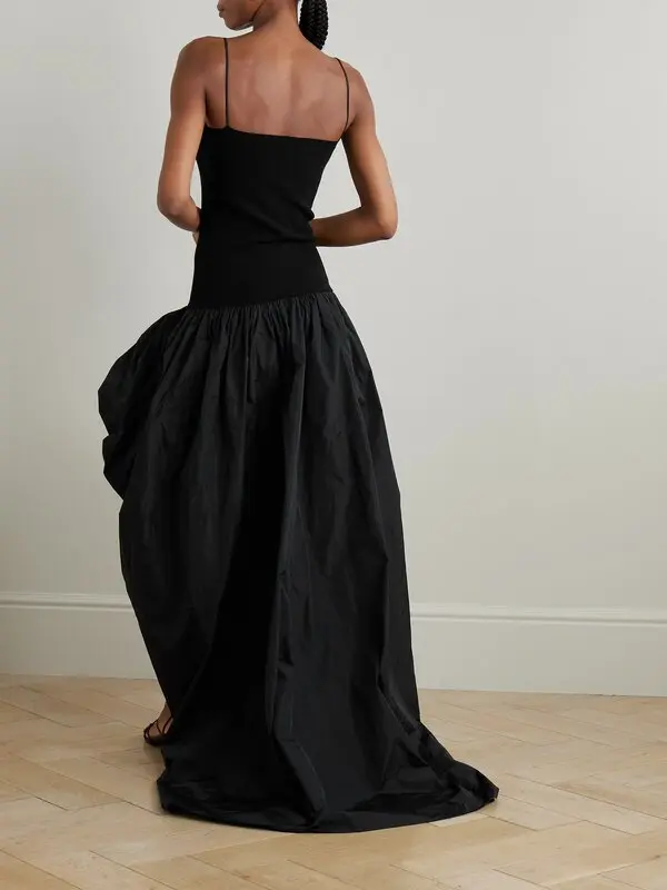 Stella Mccartney Asymmetric Gathered Taffeta And Crepe-Jersey Gown In Black  | Editorialist