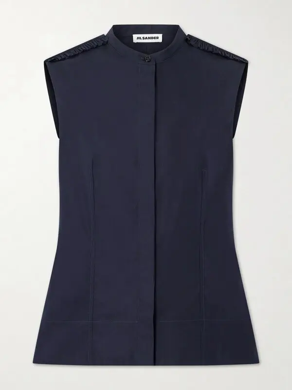 JIL SANDER Ruffled Cotton-poplin Top