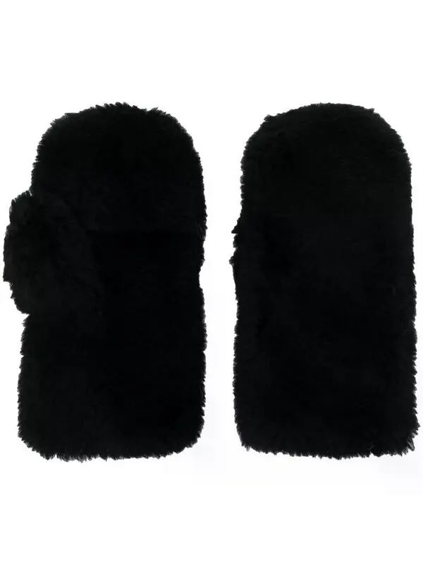 YVES SALOMON Woven Wool Mittens - Black