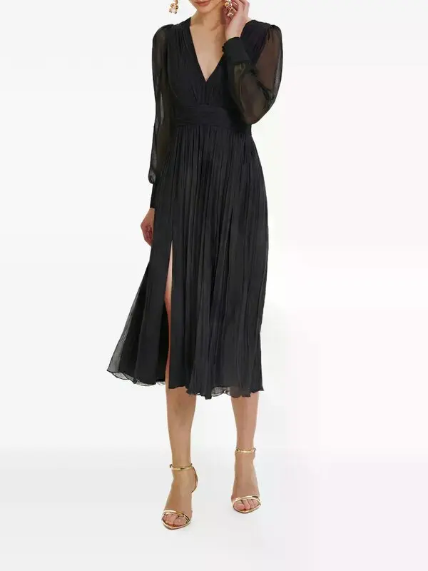 FRAMBOISE Vasquez Pleated Silk Midi Dress