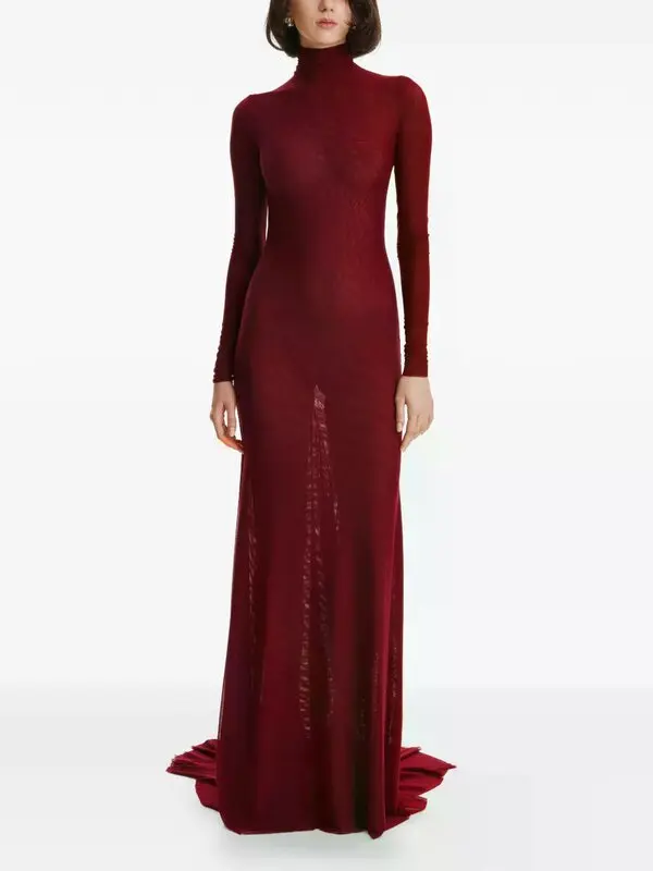 2310 STUDIO Long-sleeve Mesh Maxi Dress - Red