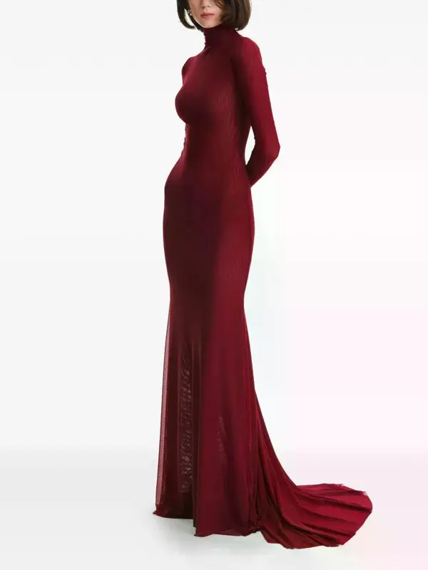 2310 STUDIO Long-sleeve Mesh Maxi Dress - Red