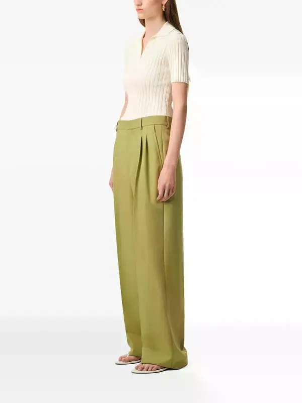 AMI Paris Pleated Wide Leg Trousers - Green