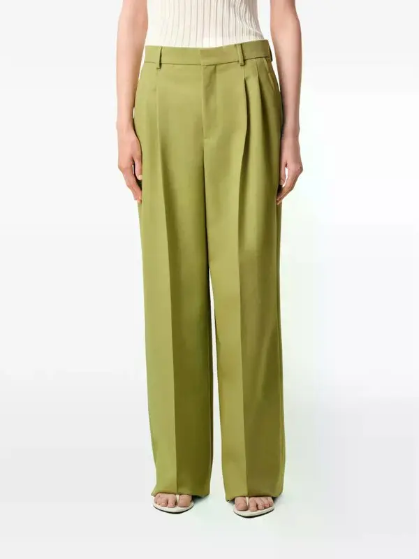 AMI Paris Pleated Wide Leg Trousers - Green